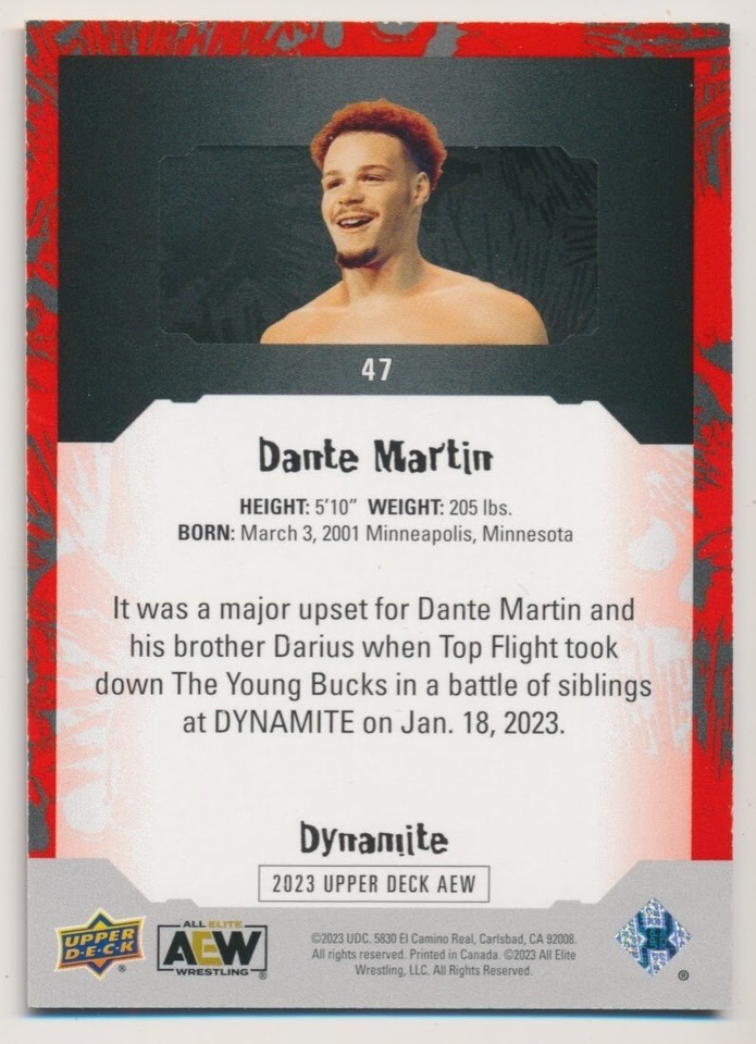 DANTE MARTIN #47 2023 Upper Deck AEW DYNAMITE 76/249 | eBay