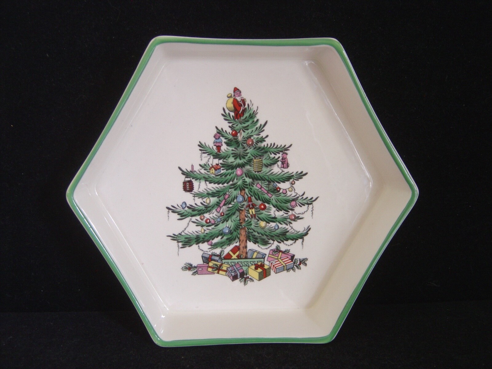 SPODE IMPERIAL COOKWARE CHRISTMAS TREE STONE CHINA HEXAGON SHAPED DISH ...