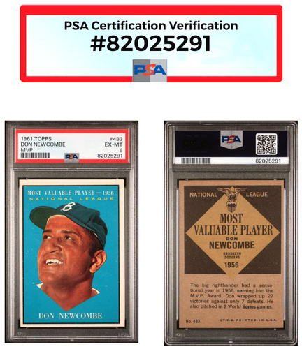 1961 TOPPS DON NEWCOMBE MVP BASEBALL CARD*#483 PSA 6*EXCELLENT / MINT ...