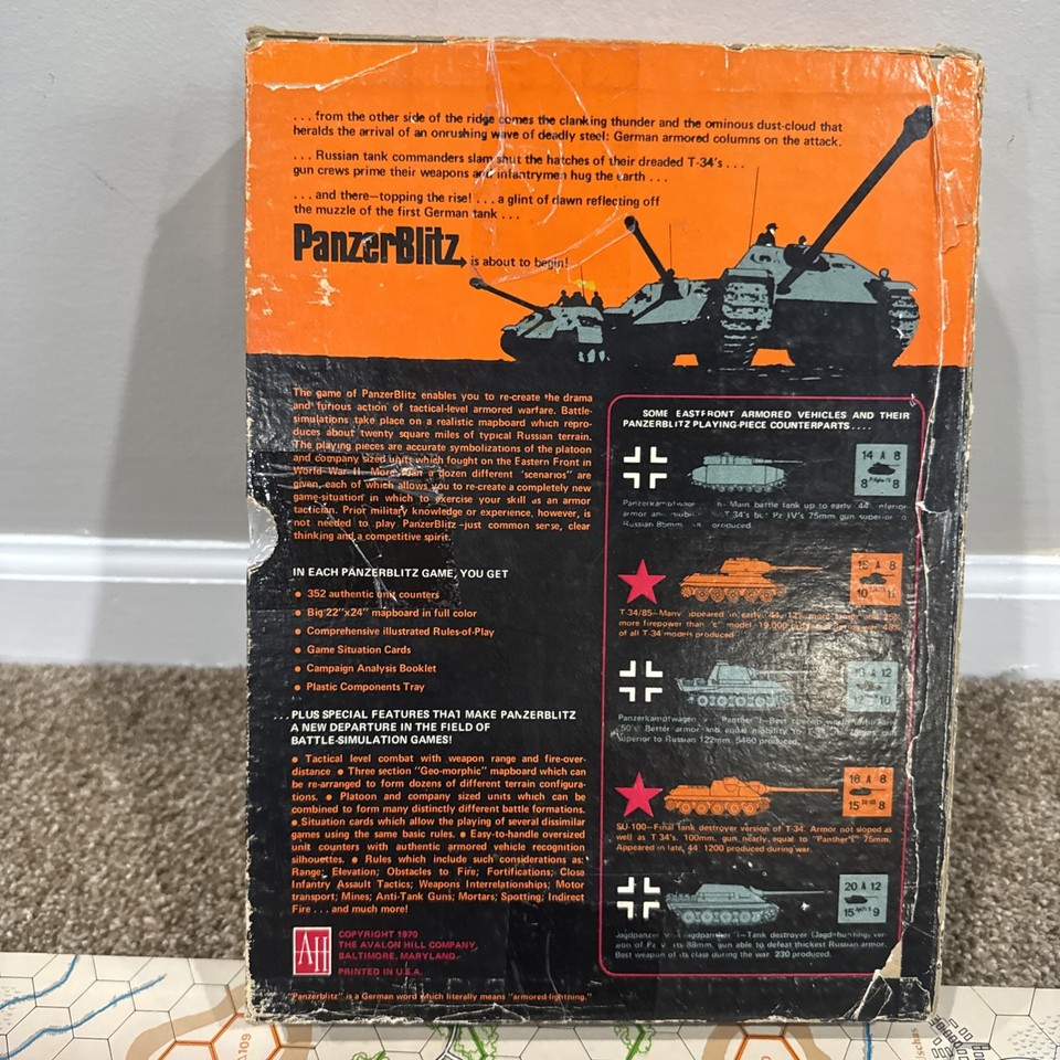 Avalon Hill Panzer Blitz Board Game Armored Warfare On The Eastern ...