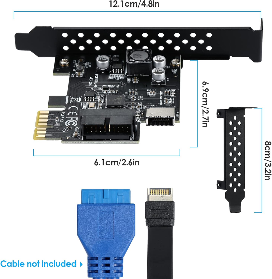 PCI-E 1X to USB 3.2 GEN1 5Gbps 20Pin Front Panel Header To Type-C Front ...