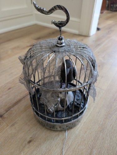 Halloween Talking Animated Raven /Crow In Bird Cage Standing On Skull ...