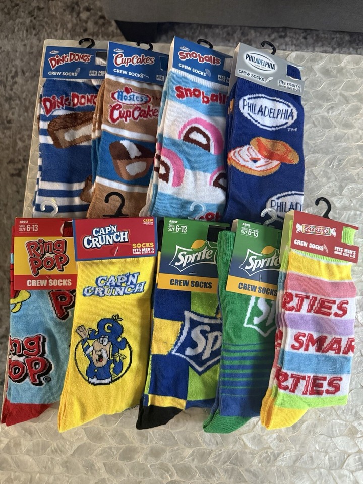 Novelty socks. Candy, soda, food, chips. Graphic Crew socks | eBay