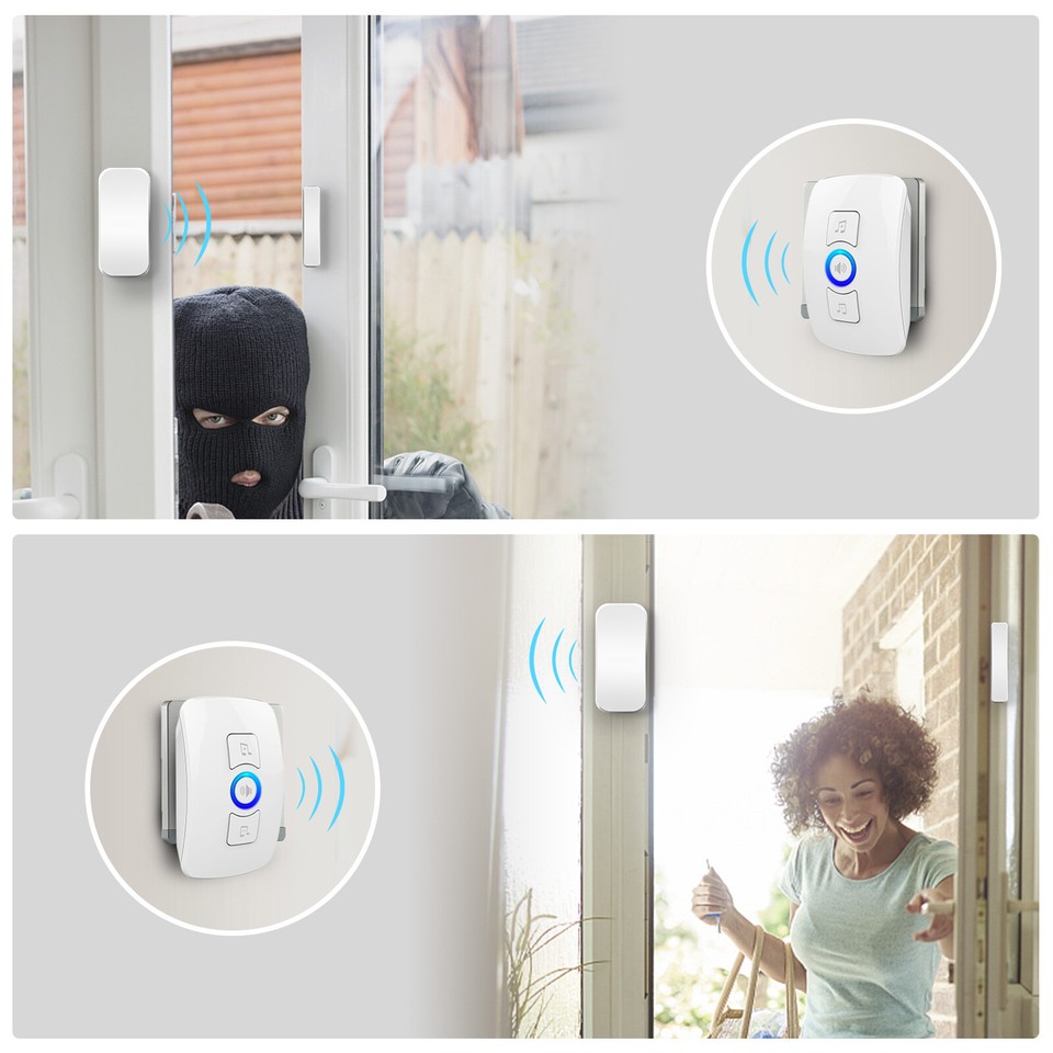 Wireless Door Open Chime Sensor Bell 32 Melodies 4-Adjustable Volume ...