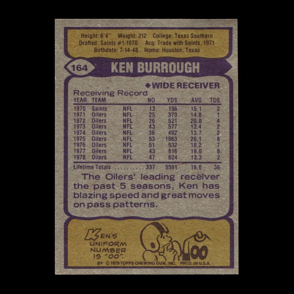 Ken Burrough 1979 Topps Houston Oilers #164 R310C 1 | eBay
