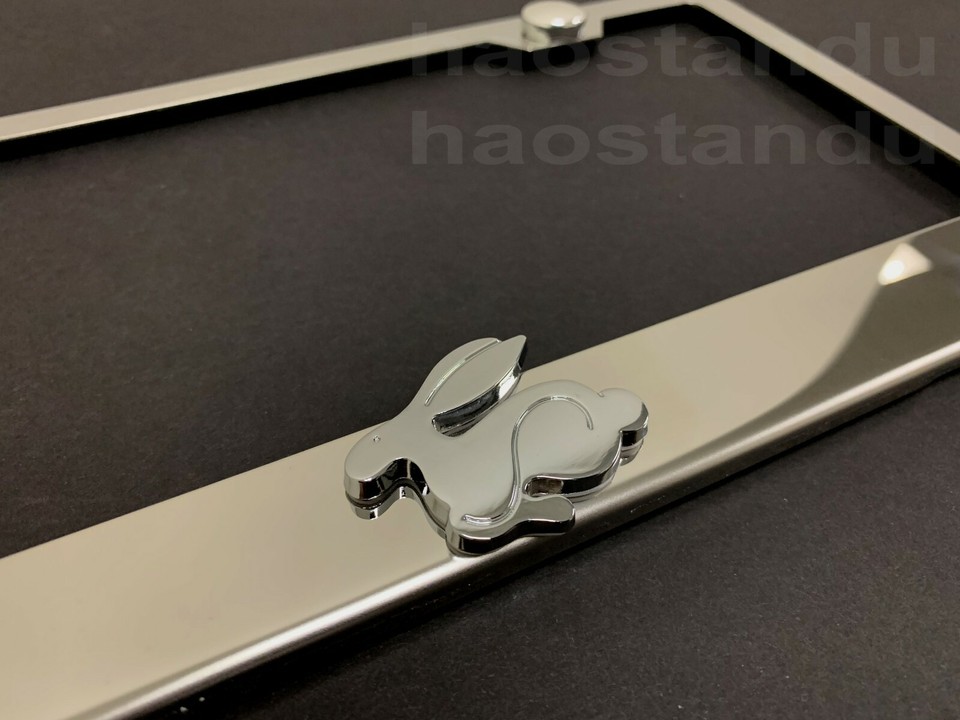 1x RABBIT 3D Emblem Stainless Steel Chrome License Plate Frame RUST ...