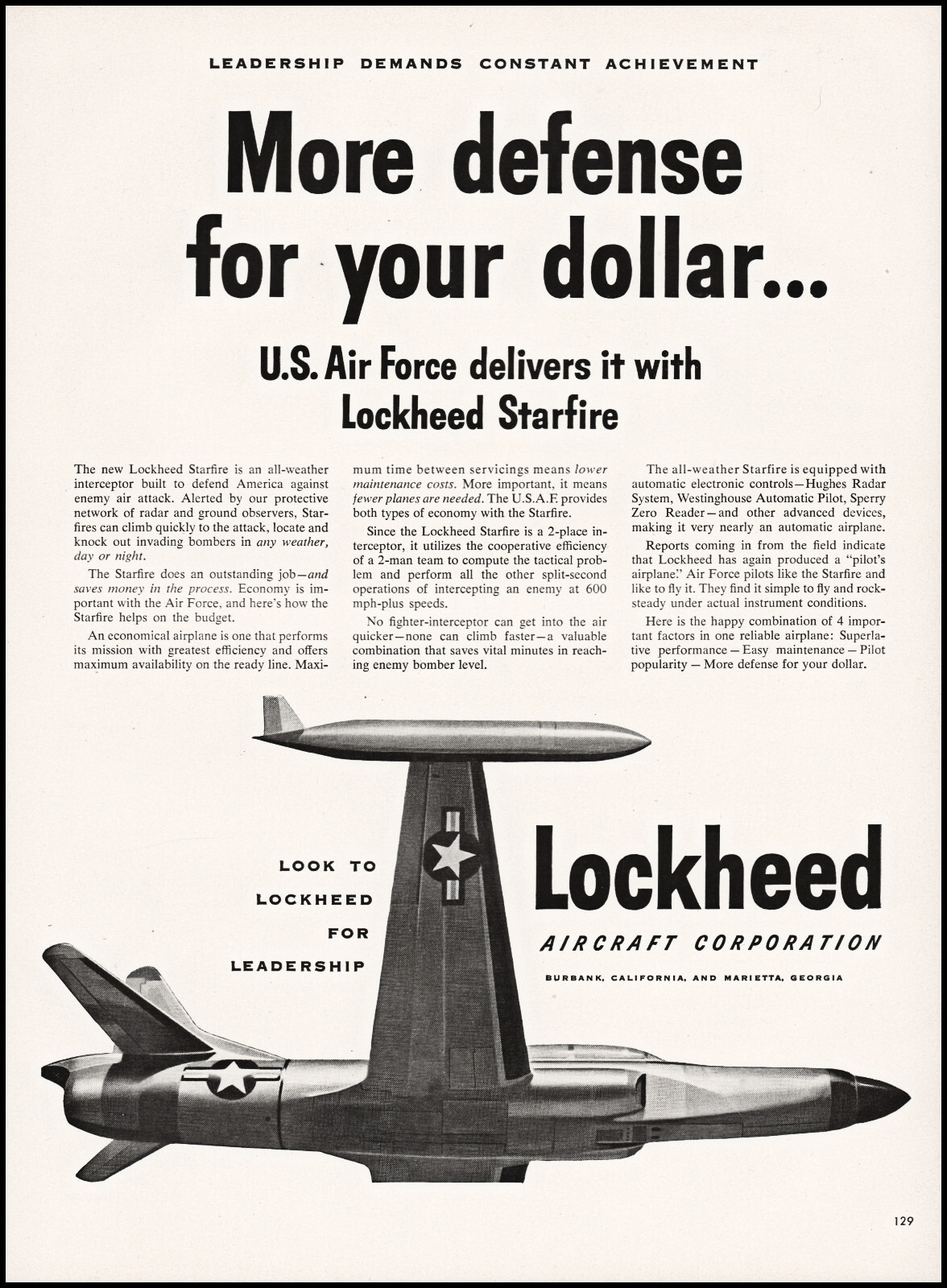 1953 U.S.A.F. Lockheed Aircraft Corp. Lockheed Starfire retro print ad ...
