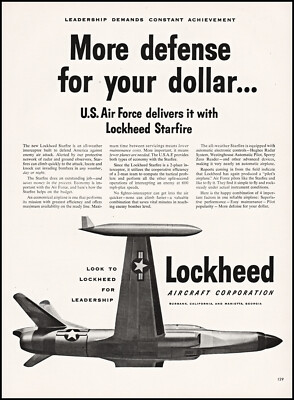 1953 U.S.A.F. Lockheed Aircraft Corp. Lockheed Starfire retro print ad LA6 | eBay