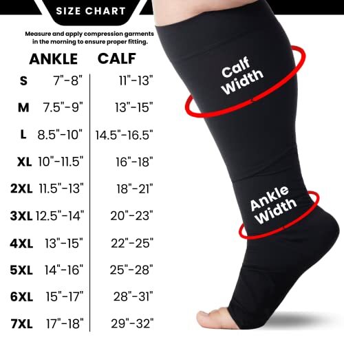 5XL Mojo Compression Socks Plus Size Extra X-Wide Calf & Ankles Opaque ...