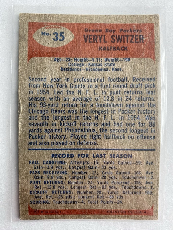 1955 Bowman Football - Veryl Switzer #35 Green Bay Packers | eBay