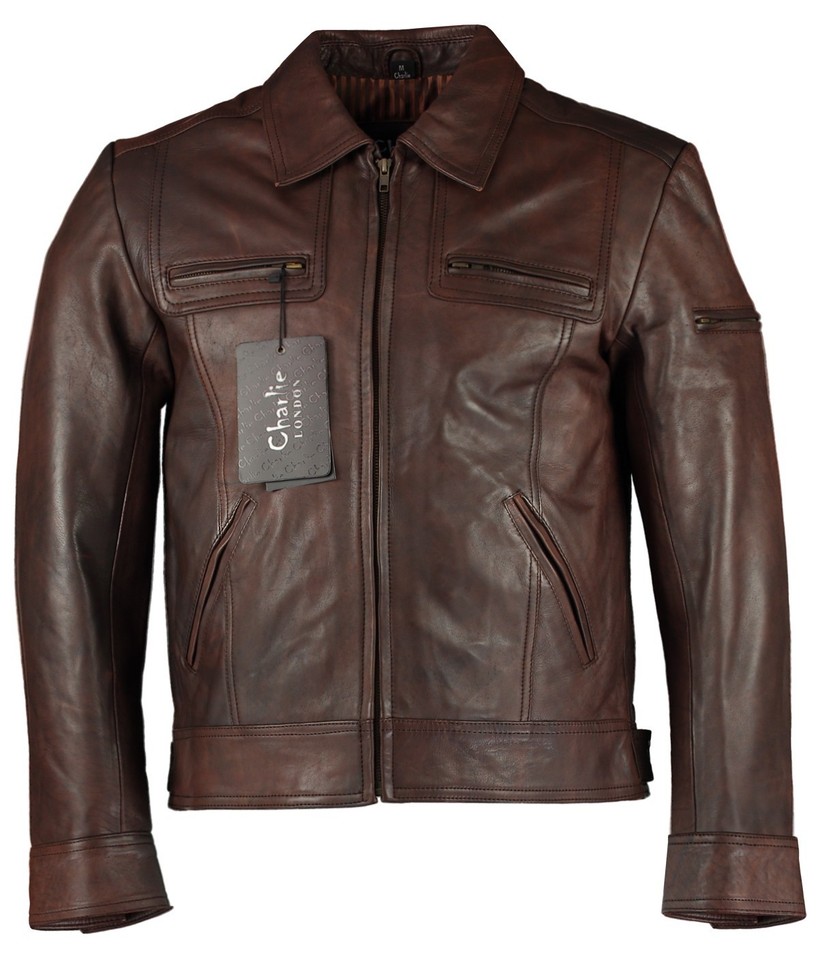 Charlie London Lynch Vintage Brown Cowhide Leather Jacket Biker Style ...