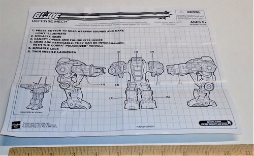G I JOE Blue Print Blueprint / Instruction Sheet 2003 Defense Mech | eBay