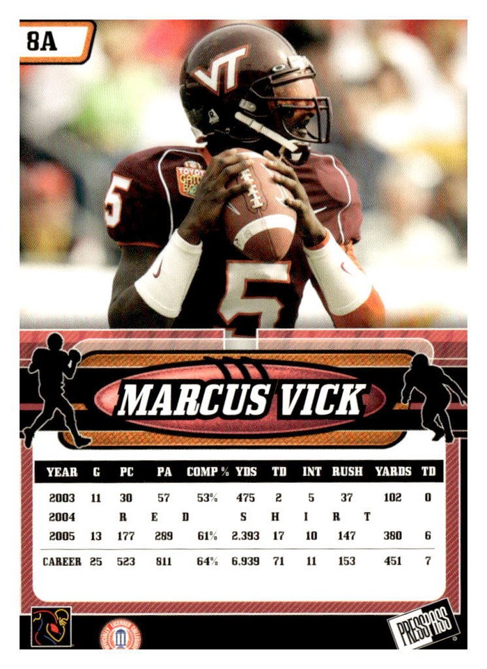 #8A Football Marcus Vick Virginia Tech Hokies | eBay