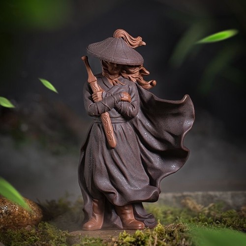 8" Zi Sha Clay Swordsman Statue Chinese Knight Zen Figure Righteous ...
