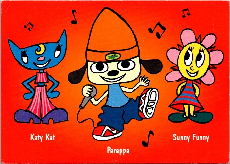 Vintage 90s Postcard Sony PS1 Advertising Parrapa Rapper Katy Kat Sunny ...