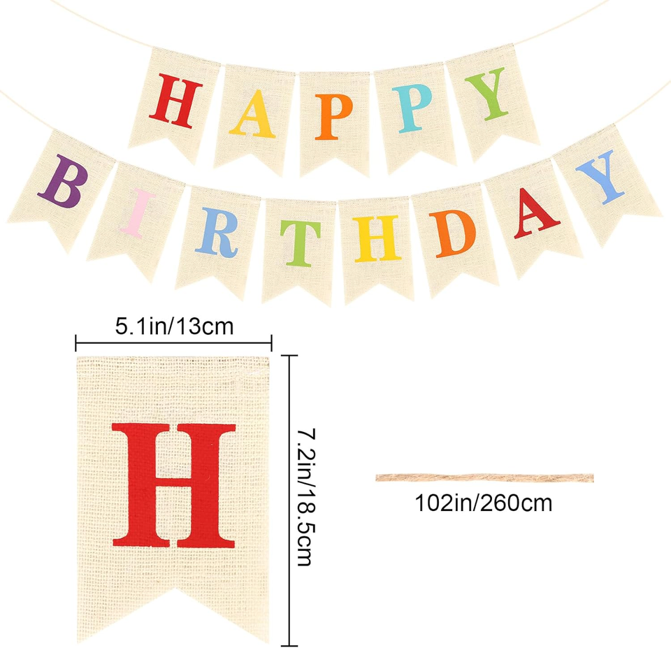 Colourful Happy Birthday Burlap Banner Reusable Banner Signs Bunting ...