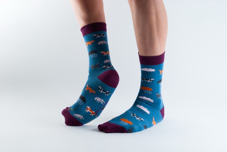 2 Pair Doris And Dude Socks With Cats/Dogs Size 3-7 Organic Cotton ...