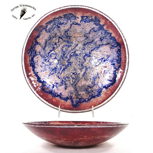 Jones Glassworks COPPER & BLUE 13" Serving Bowl Fused Glass Seattle ...