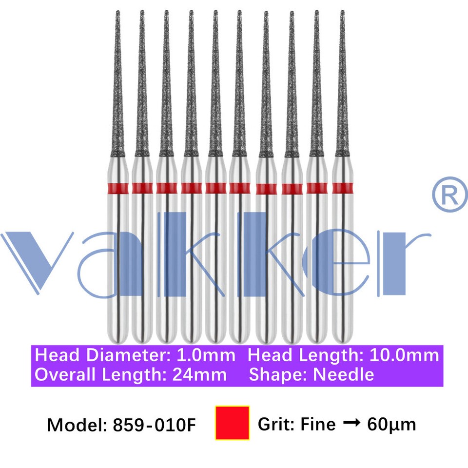 Vakker 10pc Dental Diamond Bur Needle High Speed Handpiece Bit 858 859 ...