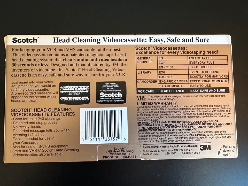 Scotch 3M VHS Head Cleaner Video Cassette Cleaning for VCR | eBay