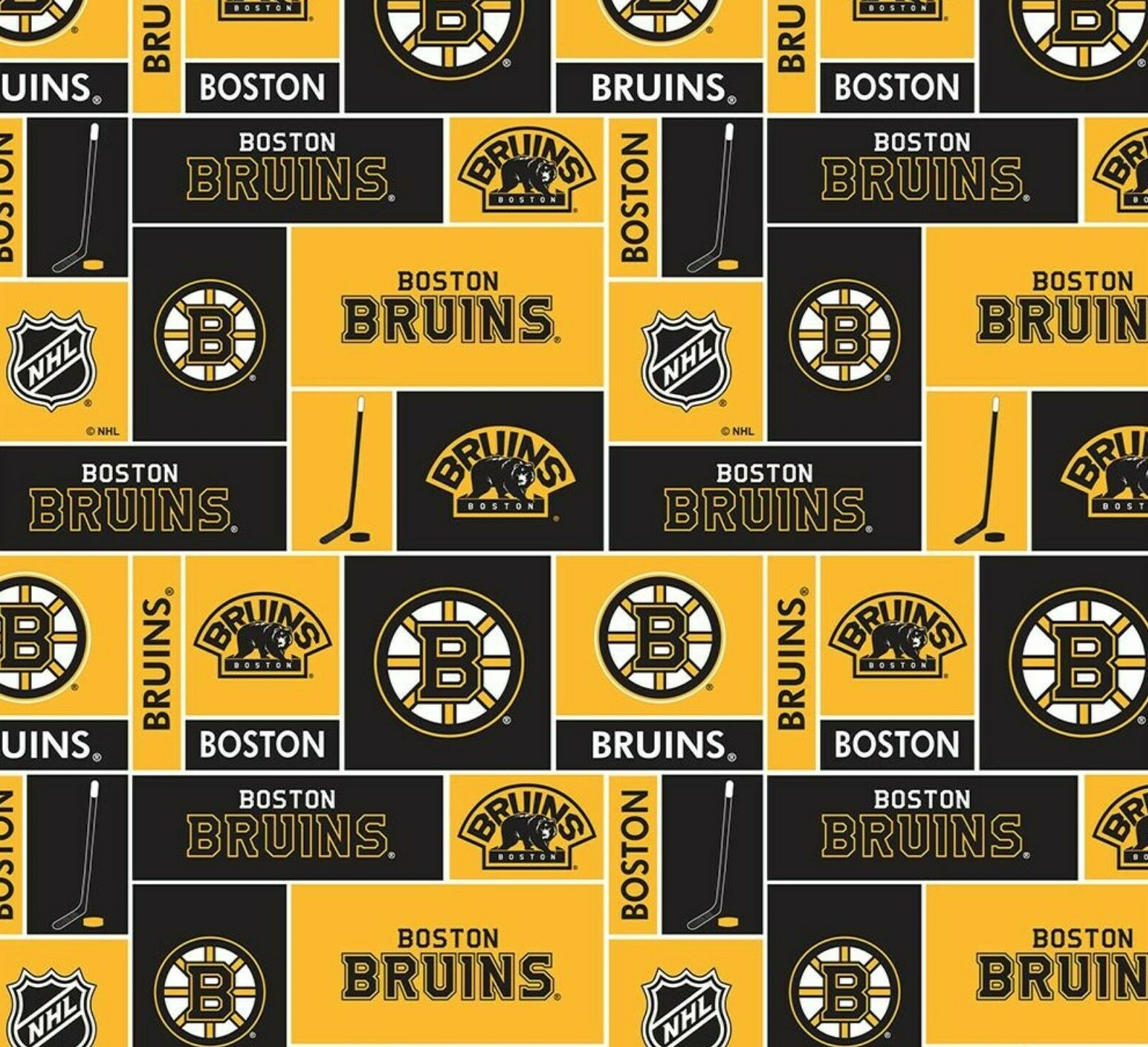Boston Bruins Hockey Cotton Fabric NHL Block Print by the 1/4,1/2,Yard ...
