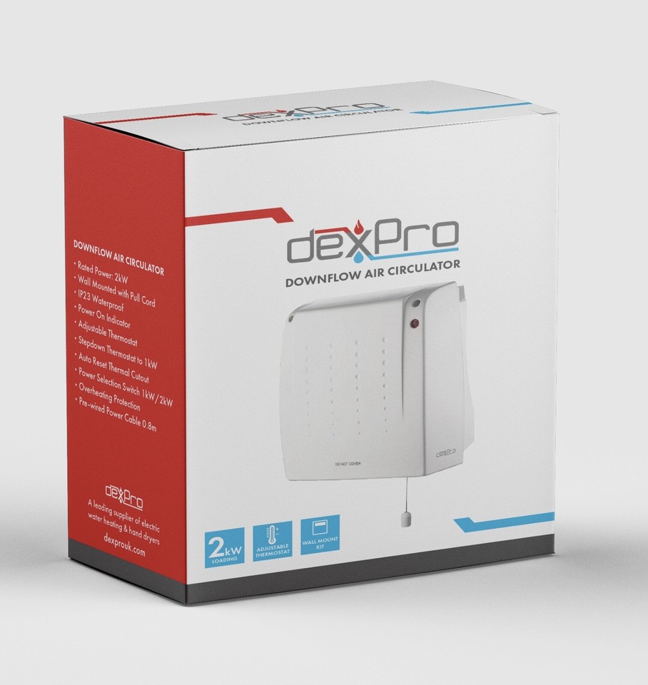 BATHROOM KITCHEN 2KW DOWNFLOW WALL MOUNTED FAN HEATER WITH PULL CORD ...