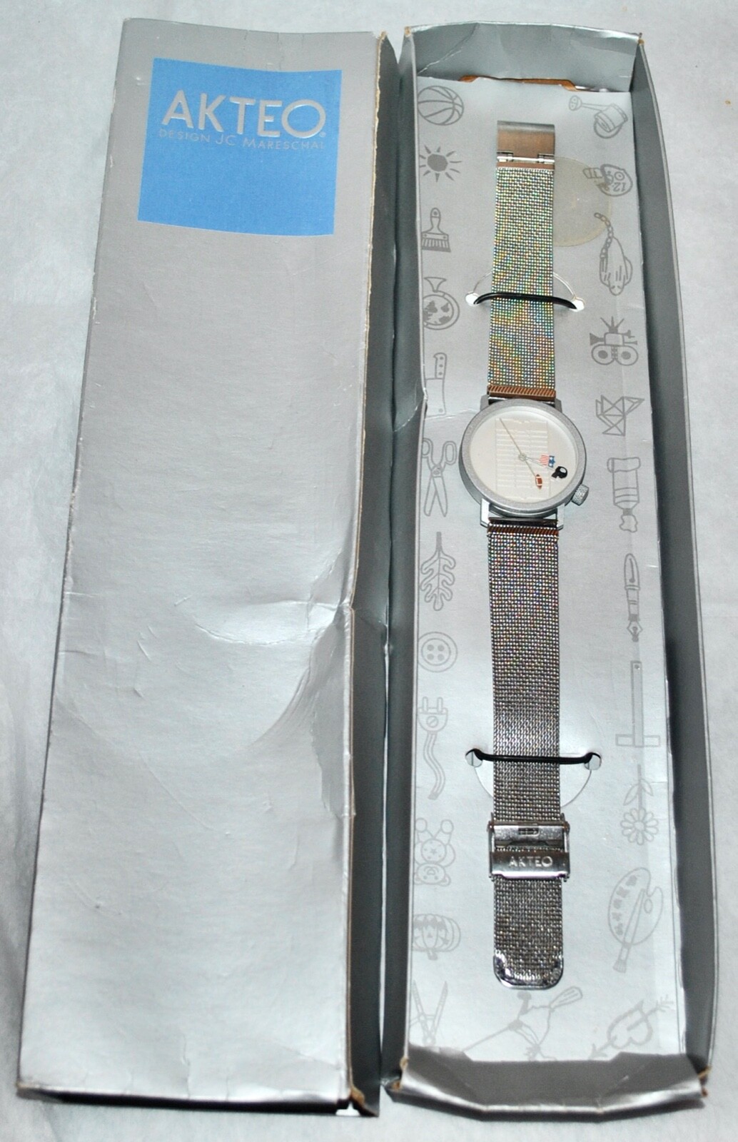 Akteo J.C. Mareschal Silver Animated Football Theme Watch Silver Mesh ...