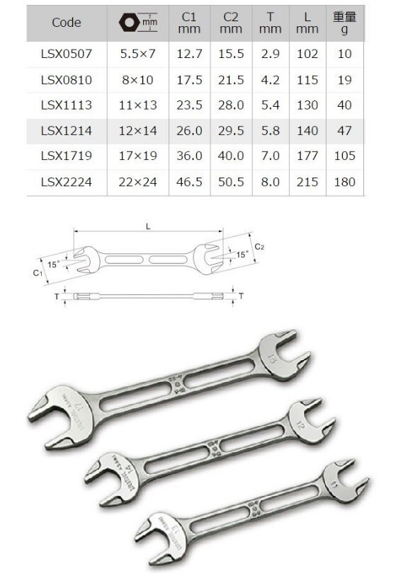ASAHI ULTRA LIGHT WEIGHT DOUBLE END SPANNER 6 PCS SET (5.5X7～22x24mm ...