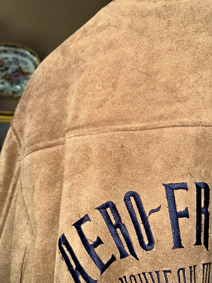 VTG Y2K Aero-France New World Large Suede Leather Bomber Jacket 1980s ...