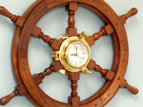 Deluxe Class Wood And Brass Ship Wheel Clock 24"" | eBay