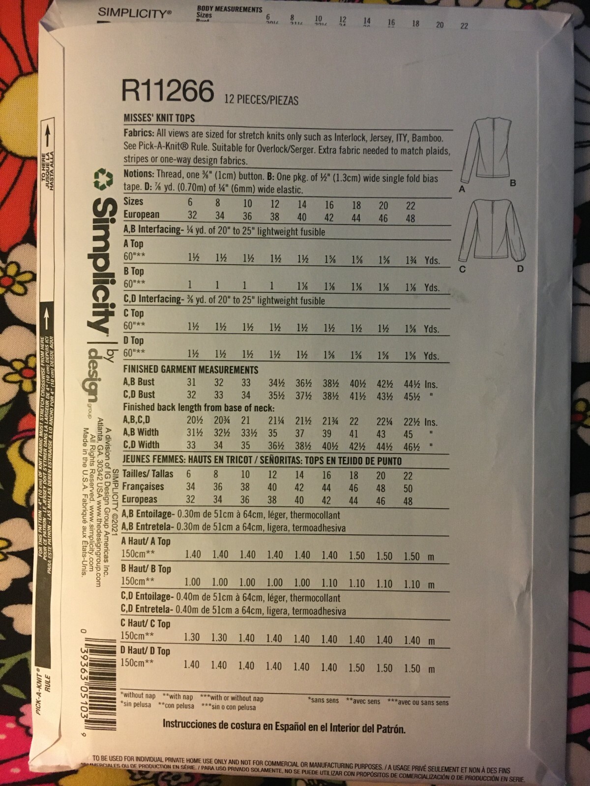 Simplicity Pattern 9451/R11266 Misses' Knit Tops 6-14 or 14-22 NEW | eBay