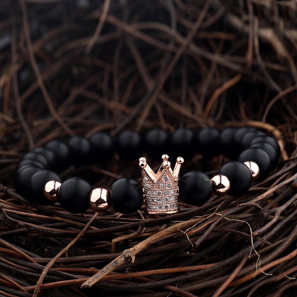 Trendy Crown Charm Bracelet Women Men Couple Stone Bead Bangles Gift ...