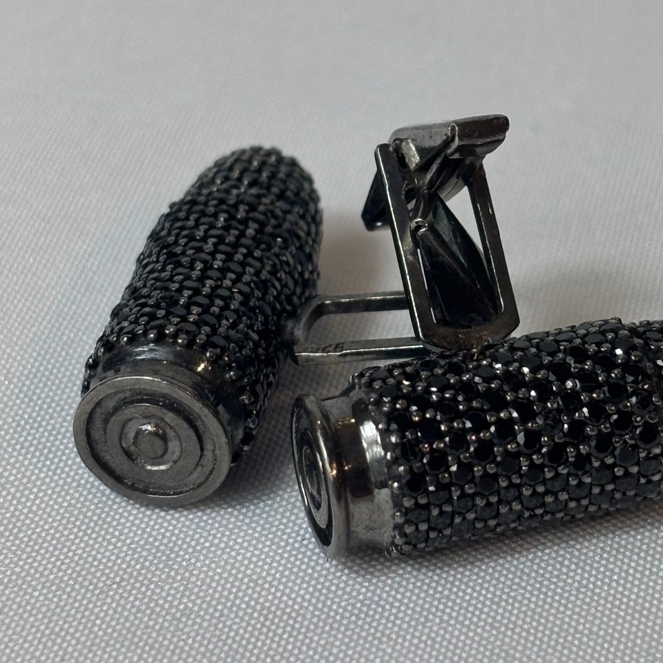 Bora Sterling Silver Bullet Cuff Links Black Gemstones Bullet Back ...
