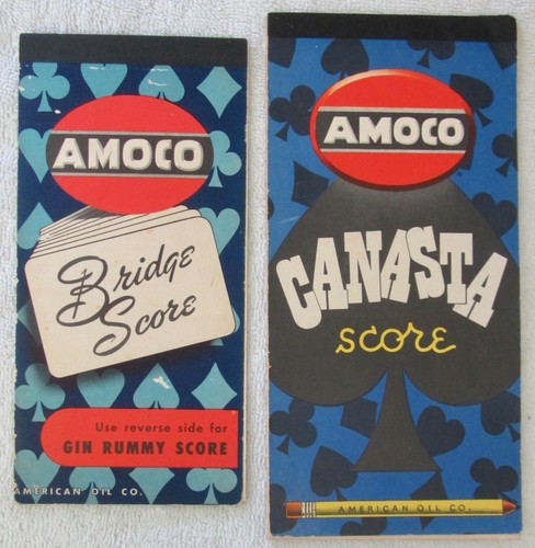 2 Vintage AMOCO CARD GAME SCORE PAD American Oil Ad BRIDGE / GIN RUMMY ...