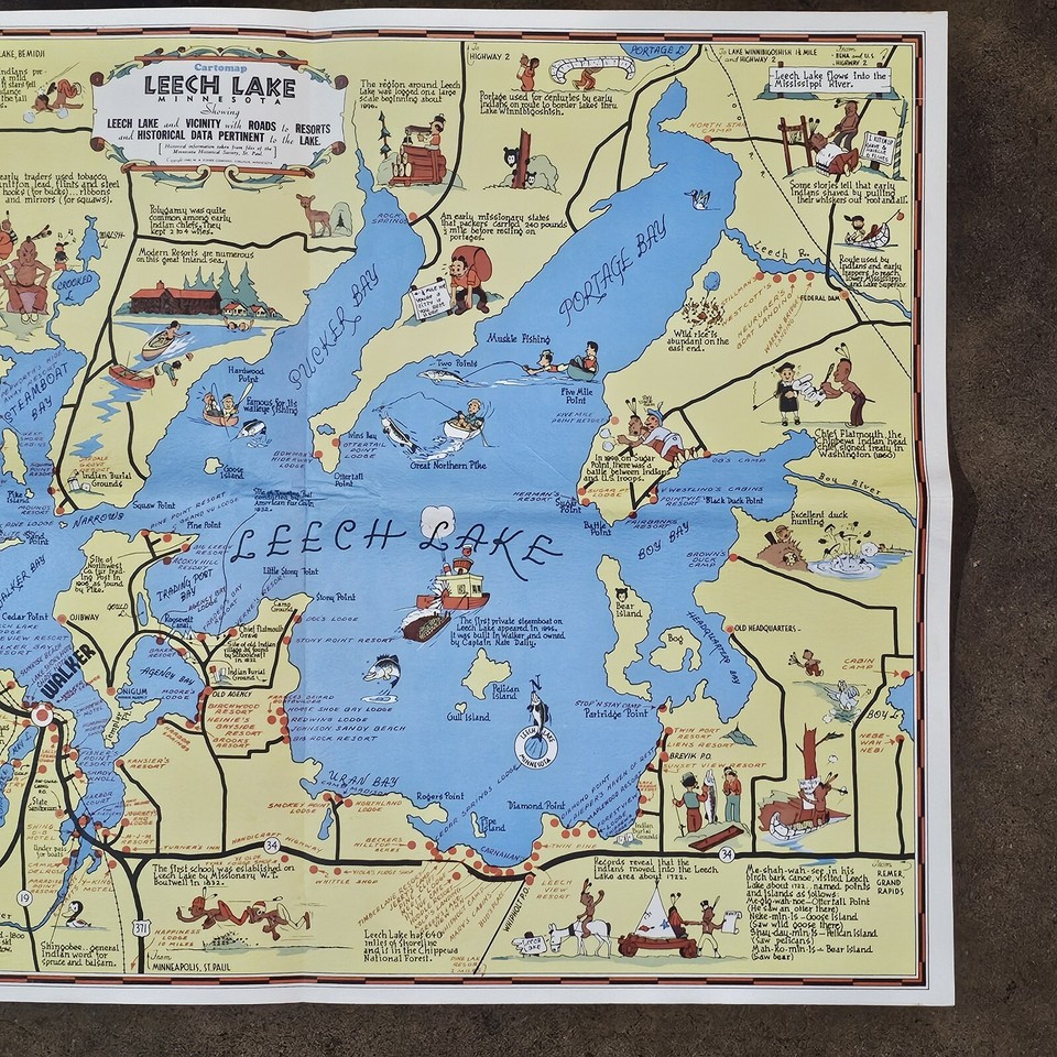 1940 Leech Lake Map Frank Antoncich Minnesota | United States | Vintage ...