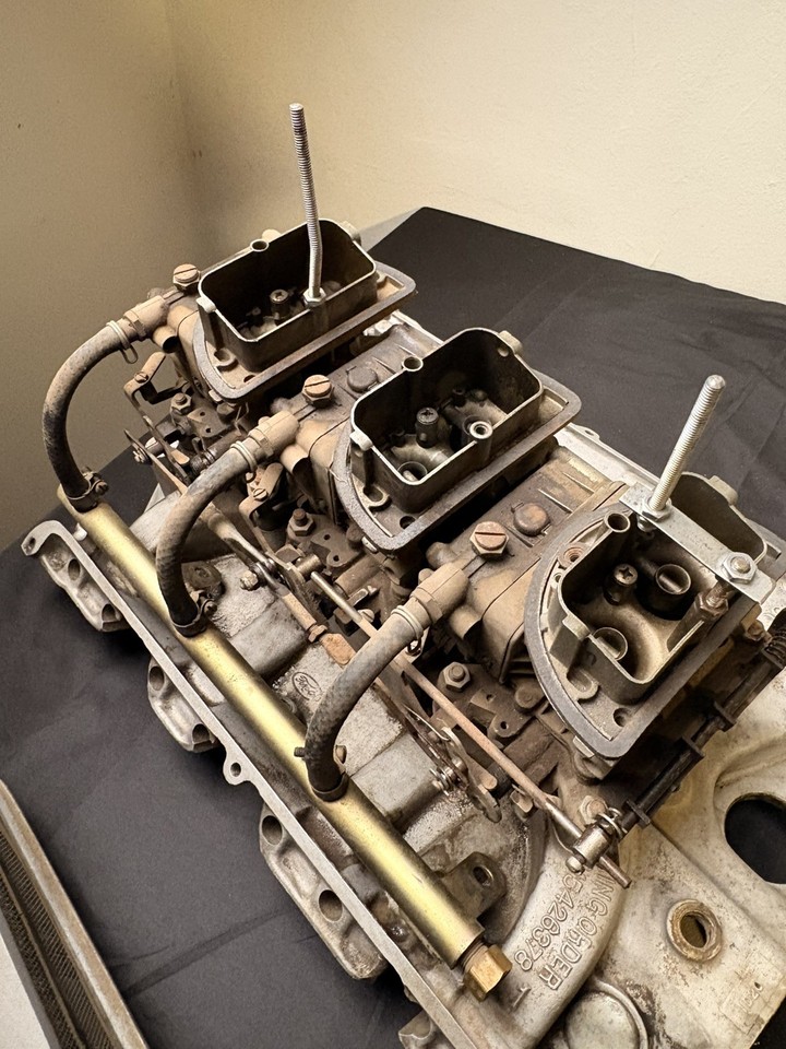 Ford FE 390 Tri-Power Intake, Holley Carburetors, Air Cleaner Complete ...