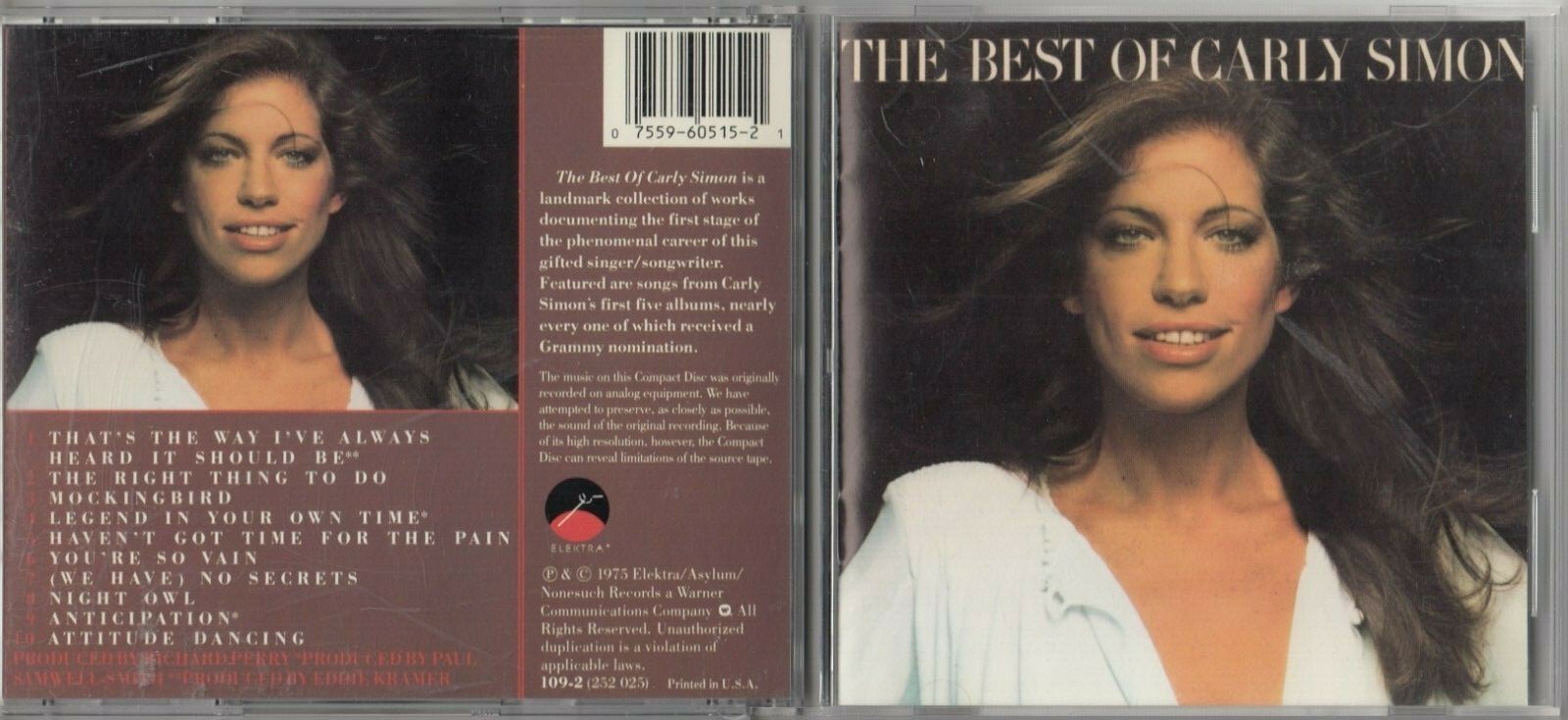 Carly Simon - The Best of Carly Simon (CD, Oct-1990, Elektra (Label ...