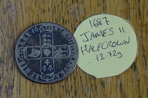 1687 Silver HALF CROWN Coin King James II (1685-1688) 13.72 gram ESC498 ...