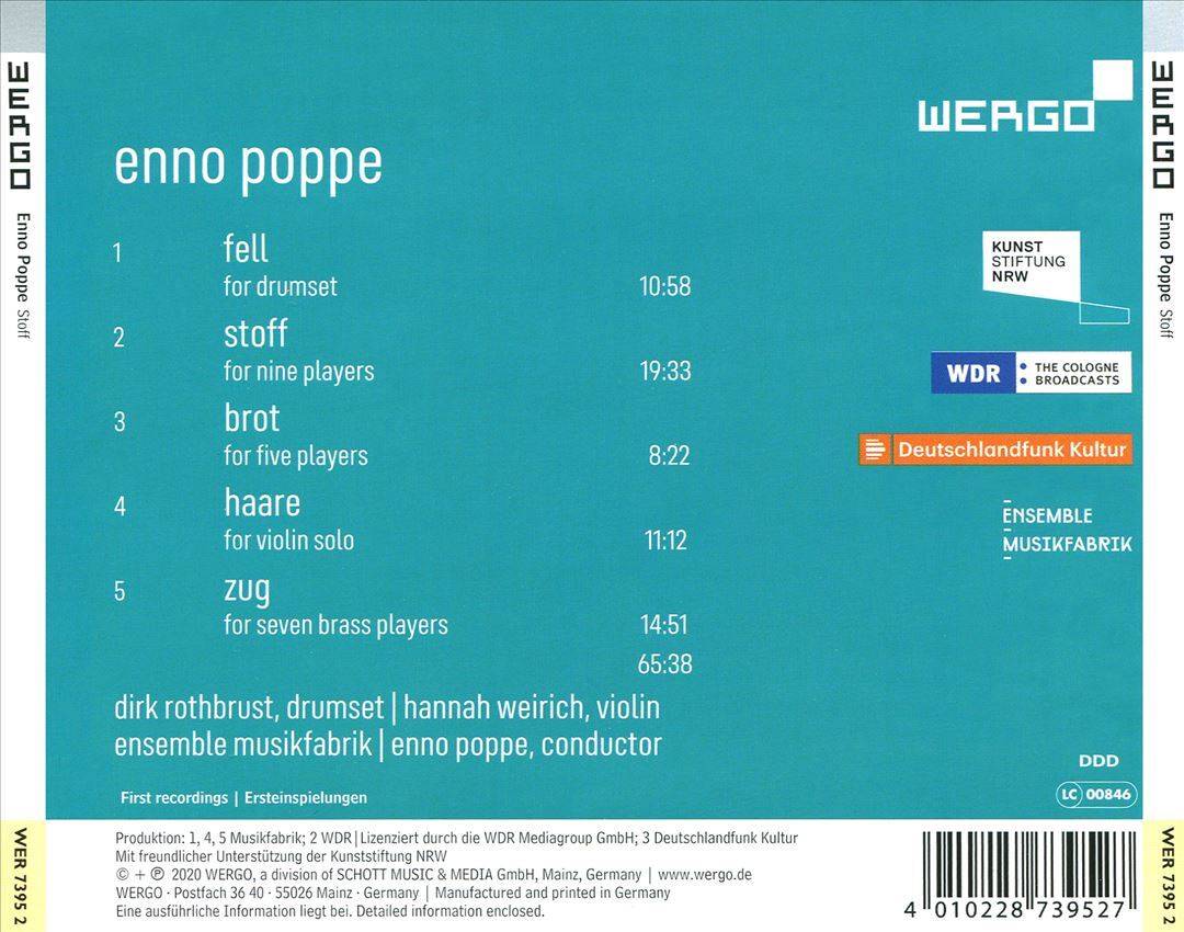 DIRK ROTHBRUST / HANNAH WEIRICH / ENNO POPPE ENNO POPPE: STOFF NEW CD ...