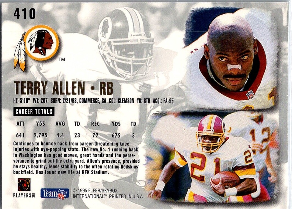 # 410 Terry Allen Washington Redskins 1995 Fleer | eBay