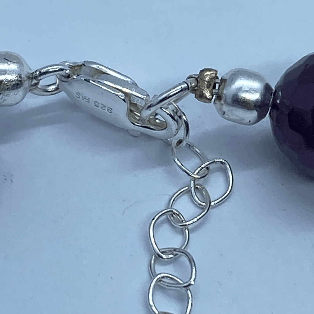 FAS Thai Signed 16-18" Deep Purple Beaded Necklace with 925 Sterling ...