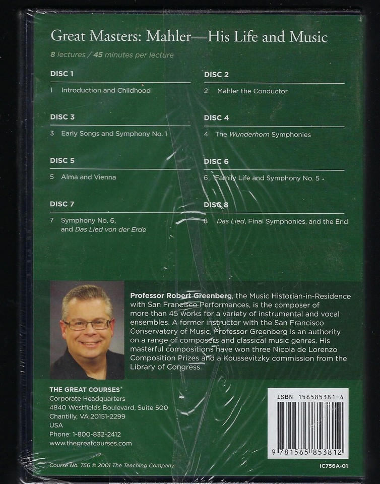 * New- Great Courses 8 CD/Book Set, Great Masters Mahler, His Life ...