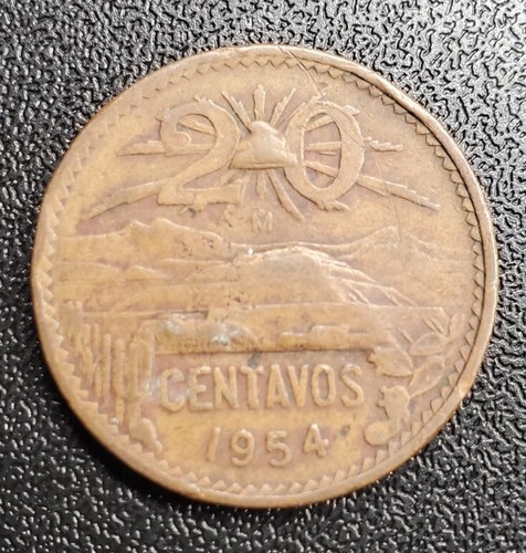 1954 Mexico 20 Centavos Old Antique Bronze Mexican Foreign World Coin ...