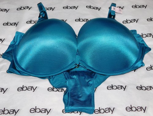 NEW Victoria's Secret Bombshell Plunge Bra Teal Satin 38D & Cheeky Set ...