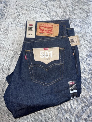Levis 501 Shrink To Fit Button Fly Jeans Straight Leg Blue Rigid 33 X ...