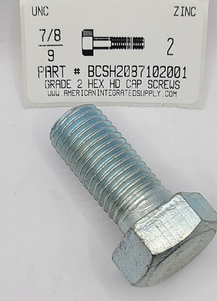 7/8-9x2 HEX HEAD CAP SCREW GRADE 2 STEEL ZINC PLATED (30) | eBay