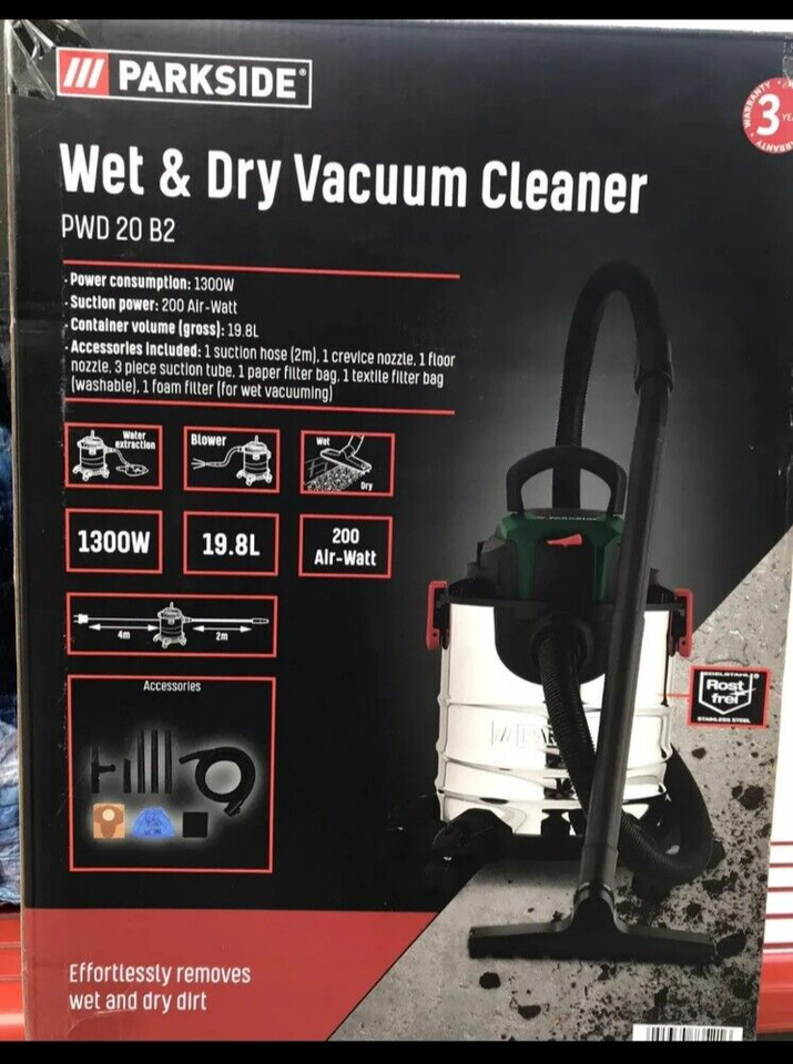 Parkside 20L Wet & Dry Vacuum Cleaner PWD 20 B2 1300w - 2 Day Delivery ...
