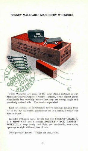 Bonney Tool Works 1919 Vises + Wrenches CATALOGUE Tools Models Samples ...