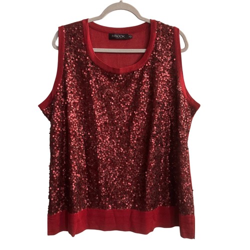 Misook Plus Size Sequined Lurex Melange Shimmery Metallic Tank Top Red ...