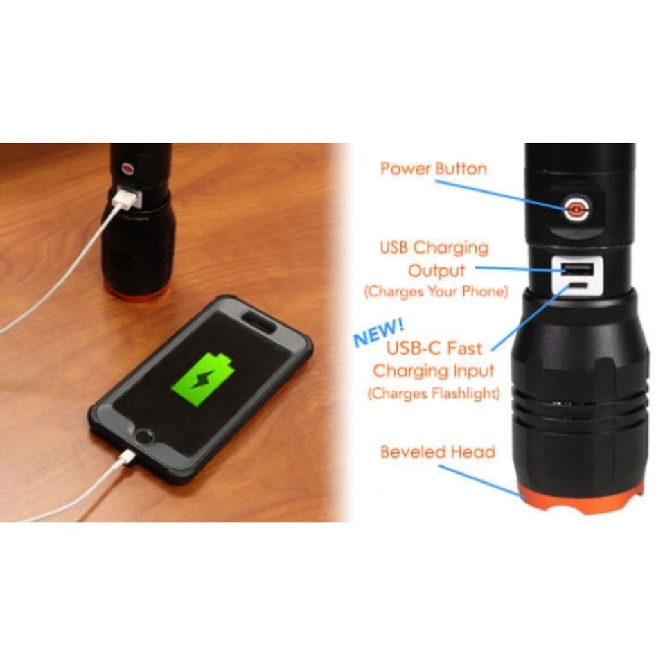 Farpoint 5000 LED Super Bright Rechargeable Flashlight with P-Bank for ...